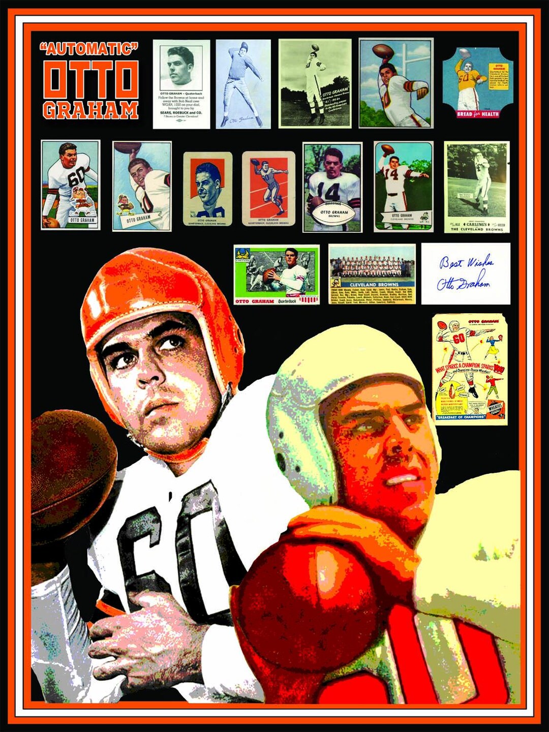 OTTO GRAHAM 18"x24" Full Color Football Card Poster Cleveland Browns ...