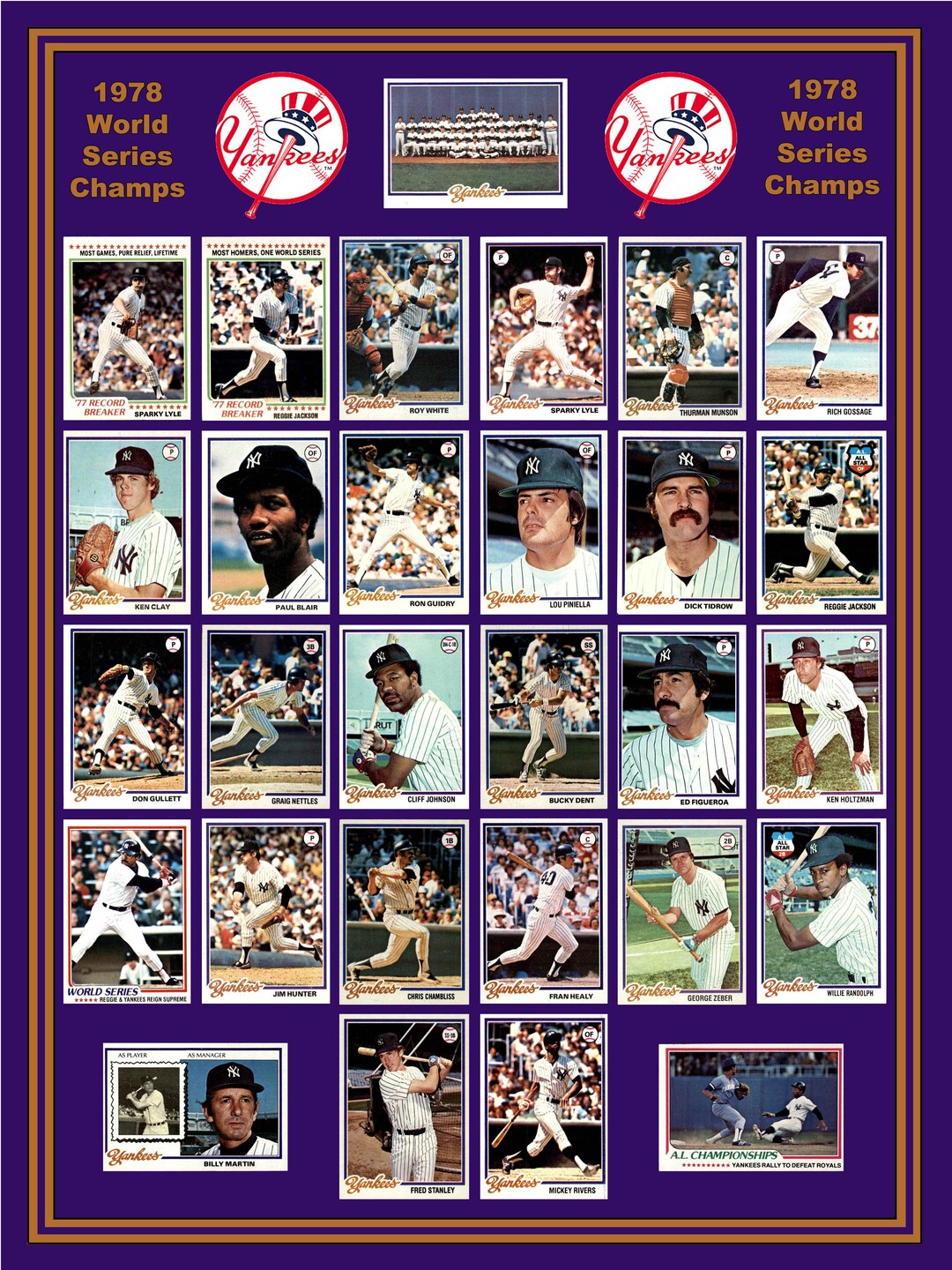 1978 New York Yankees Topps Baseball Card Team 18x24 Poster Reggie ...
