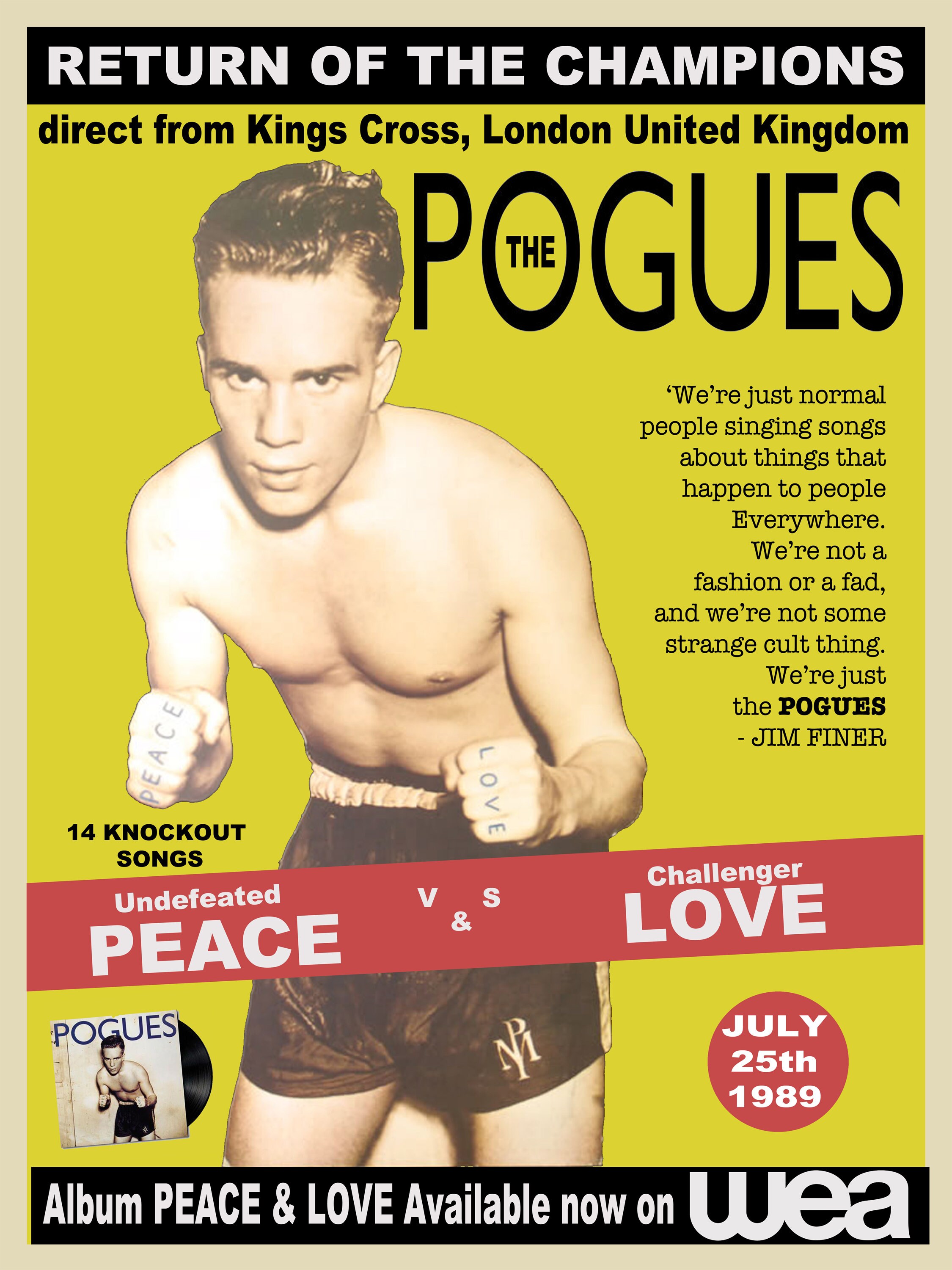 Pogues Peace and Love "promo Poster" Boxing Style Shane Macgowenc ...