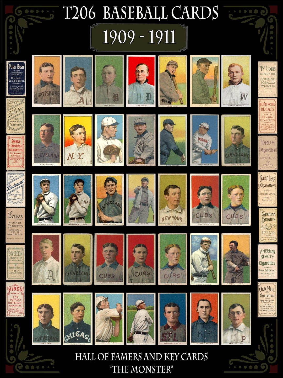 18"x24" T206 Baseball Card Poster Hall of Famers & Key Cards From the ...
