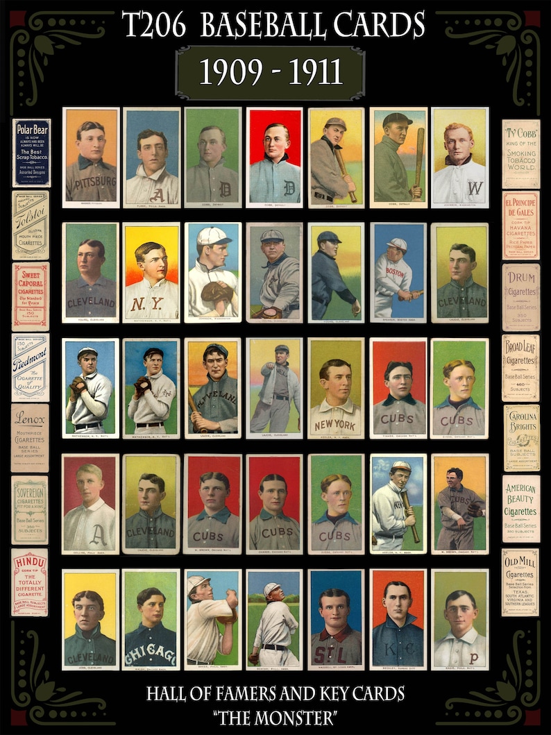 18"x24" T206 Baseball Card Poster Hall of Famers & Key Cards From the ...