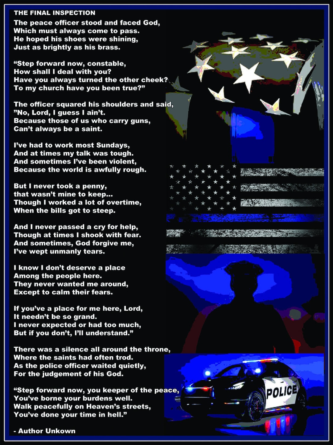 FINAL INSPECTION Peace Officer, Policeman, Constable 18"x24" Tribute ...