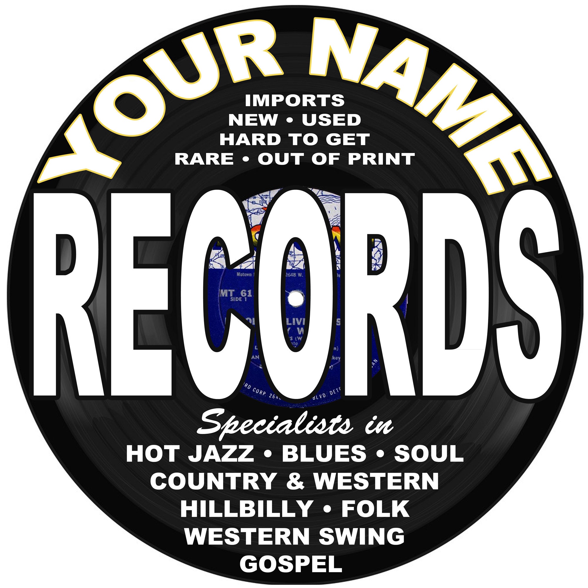 16x16 Round Cut Record Store Sign Full - Etsy