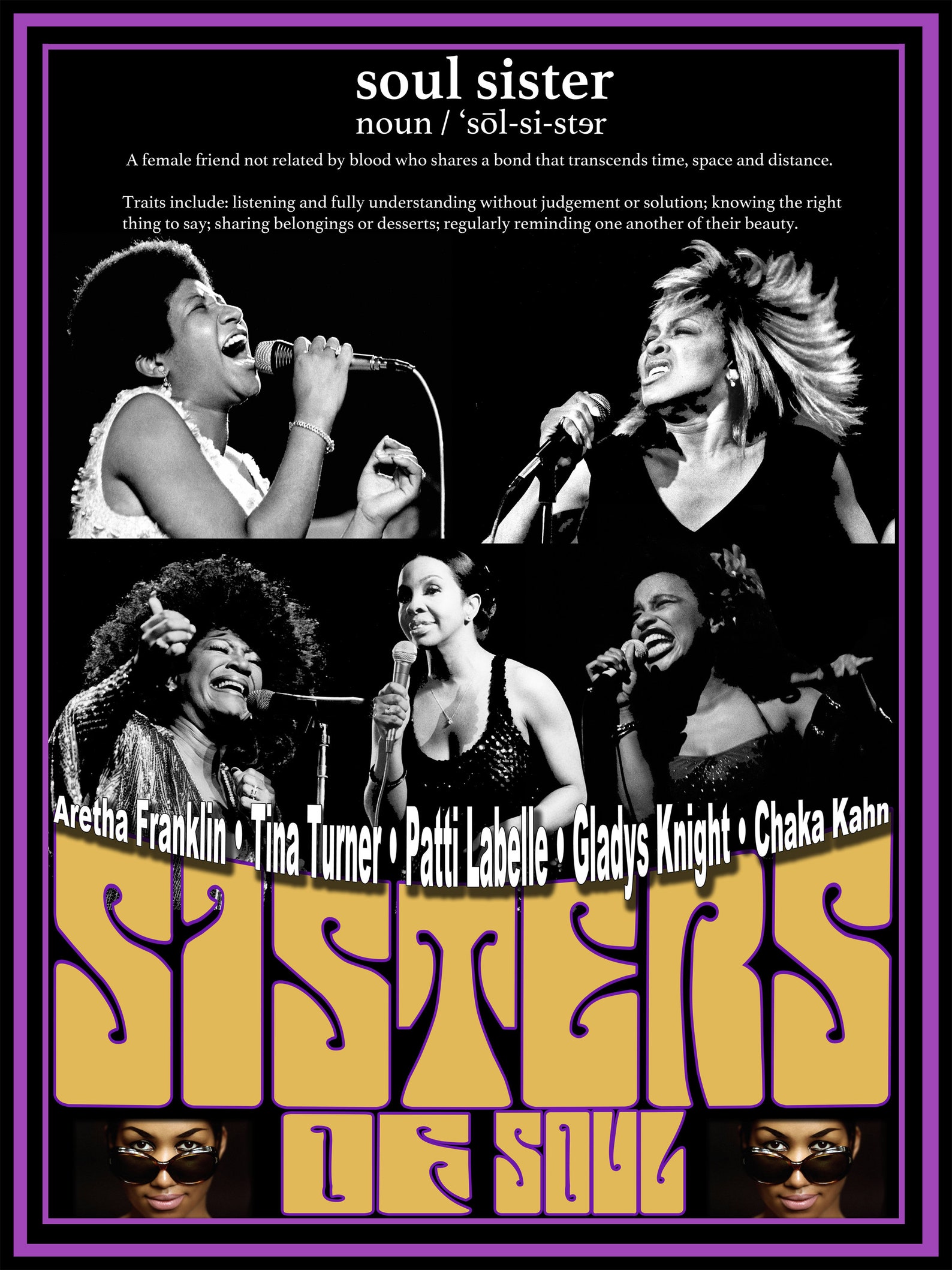 SOUL SISTERS Poster Aretha Franklin, Tina Turner, Chaka Kahn, Patti ...