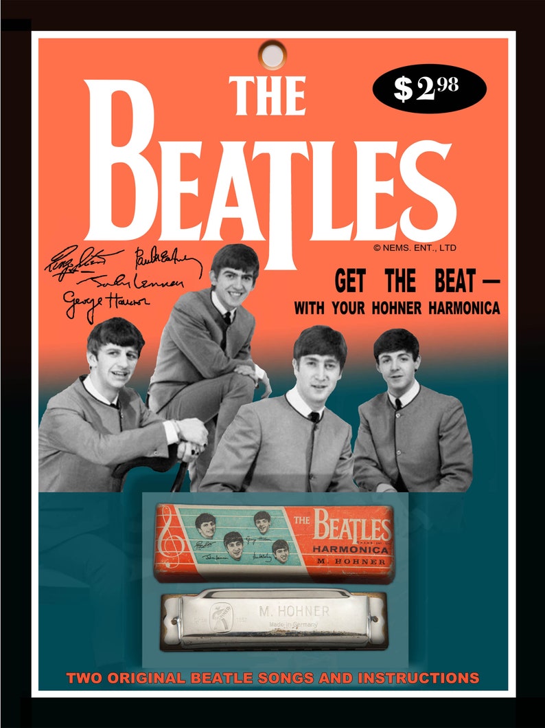 Beatles 18"x24" 1964 Hohner Harmonica Sales Pack Repro Poster John ...