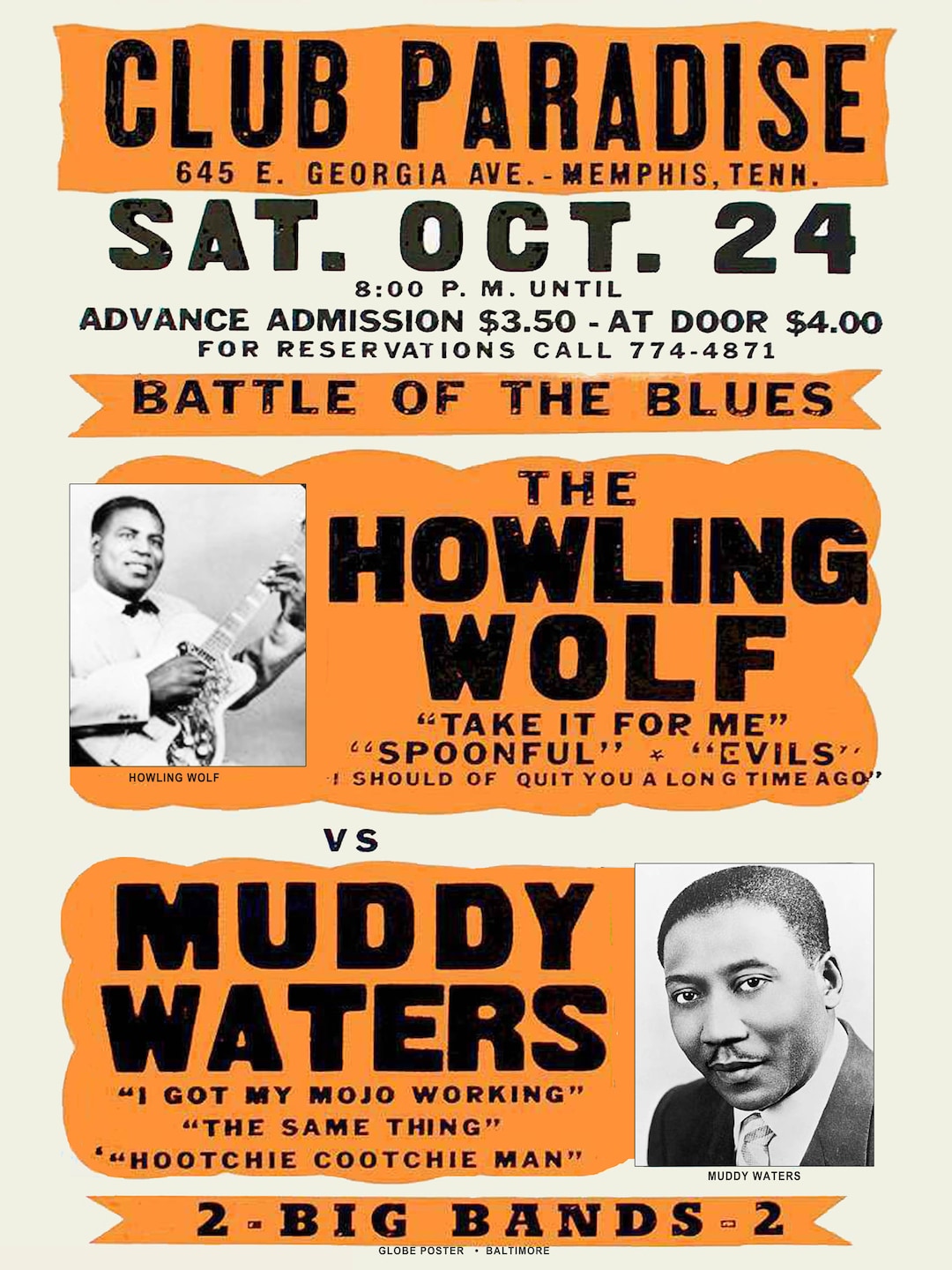Muddy Waters Howling Wolf Club 18"x24" Paradise Reproduction Poster ...