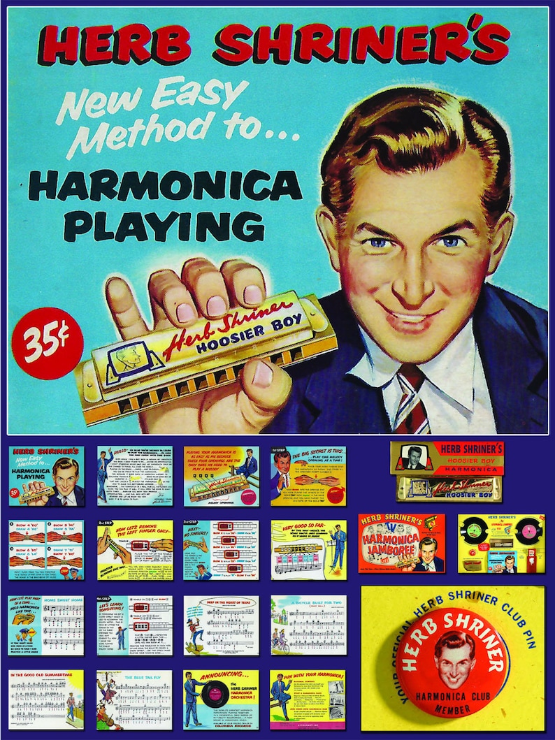 Herb Shriner 18x24 New Easy Method to Harmonica Playing Booklet Poster ...