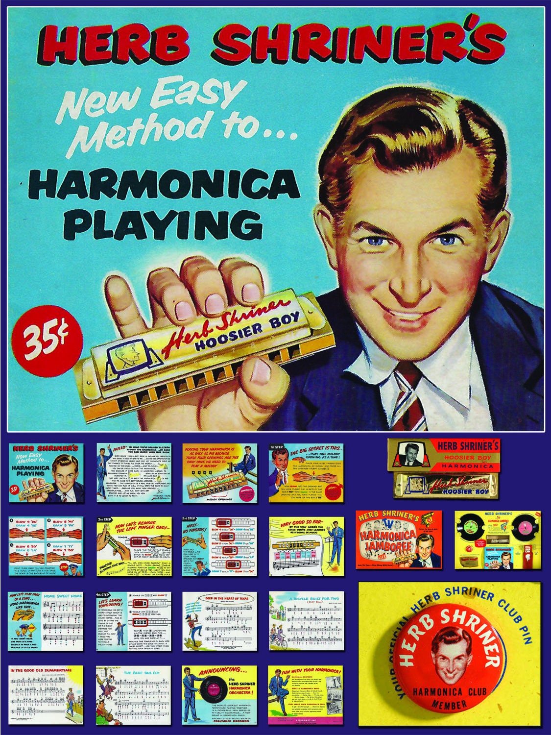 Herb Shriner 18x24 New Easy Method to Harmonica Playing Booklet Poster ...