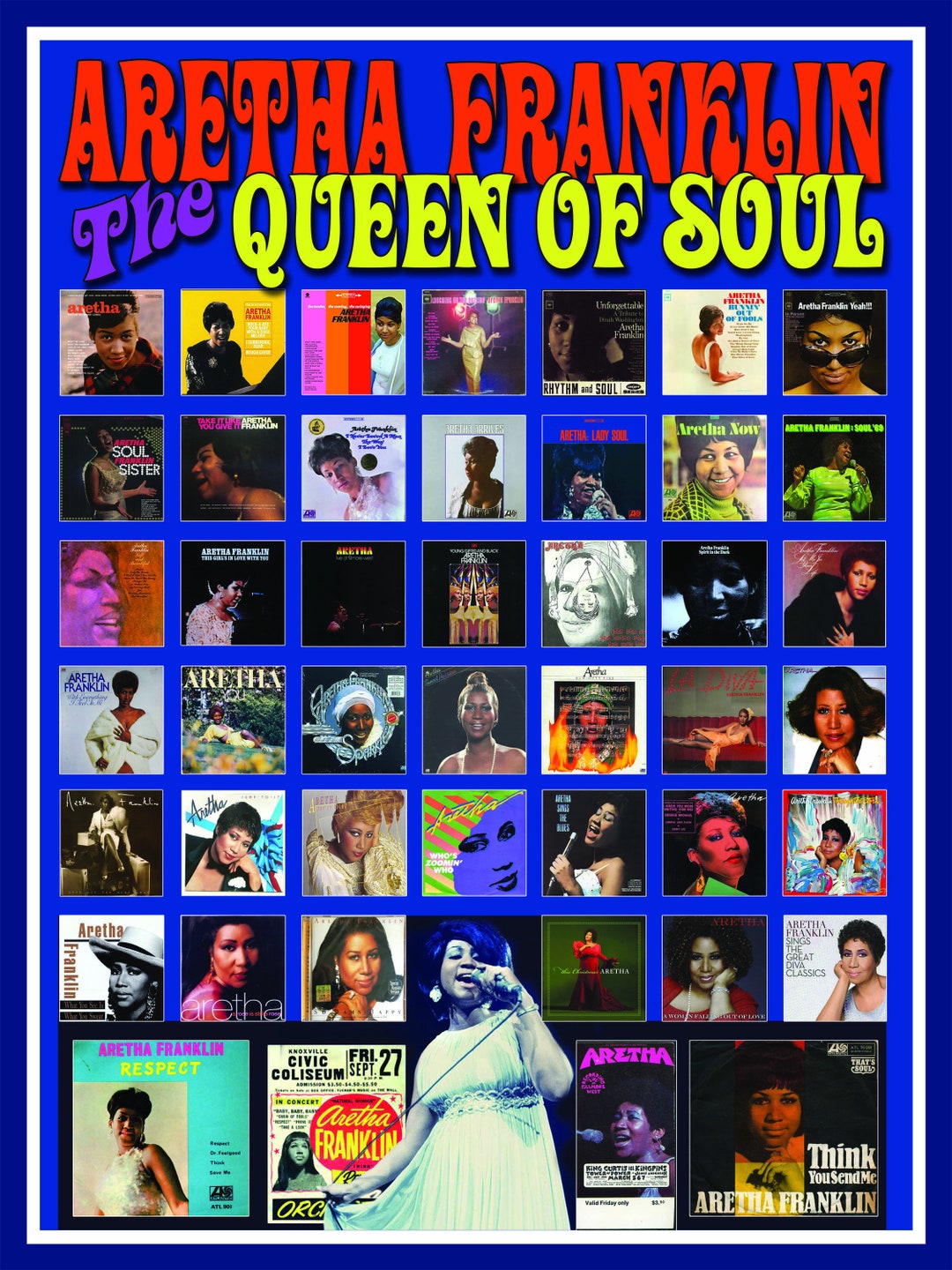 Aretha Franklin 18"x24" Poster Queen of Soul LP Discography, Chain of ...