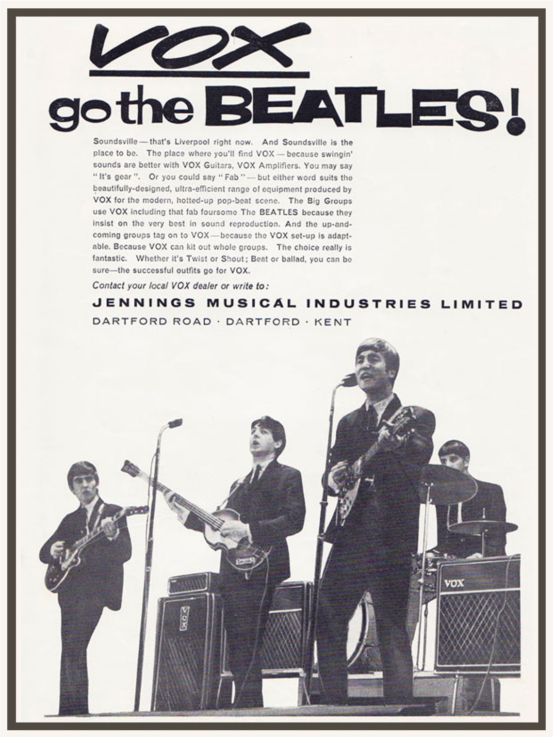 18"x24" Vox Go the Beatles Vox Ad Reproduction Poster (john Lennon ...