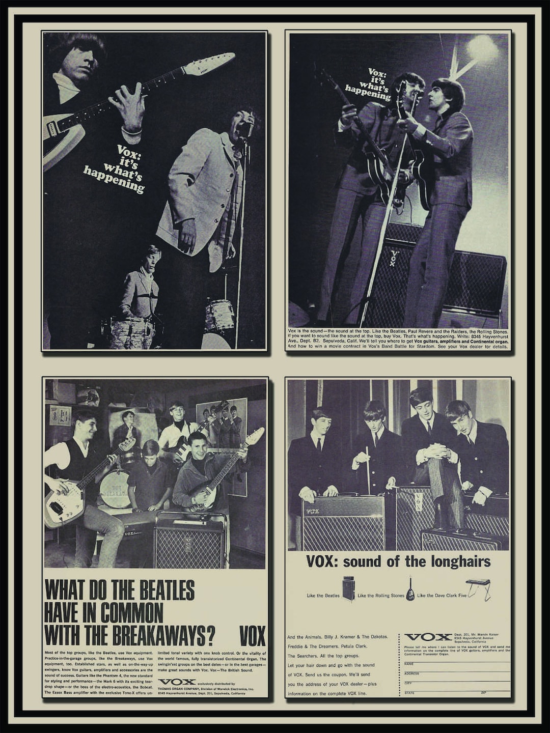 18x24 Rolling Stones, Beatles Vintage VOX AD Reproduction Poster - Etsy