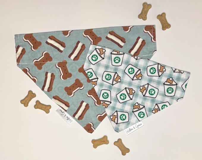 Light Blue Pup Cup & Ice Cream Sandwich Dog Bandana. Over the Collar ...