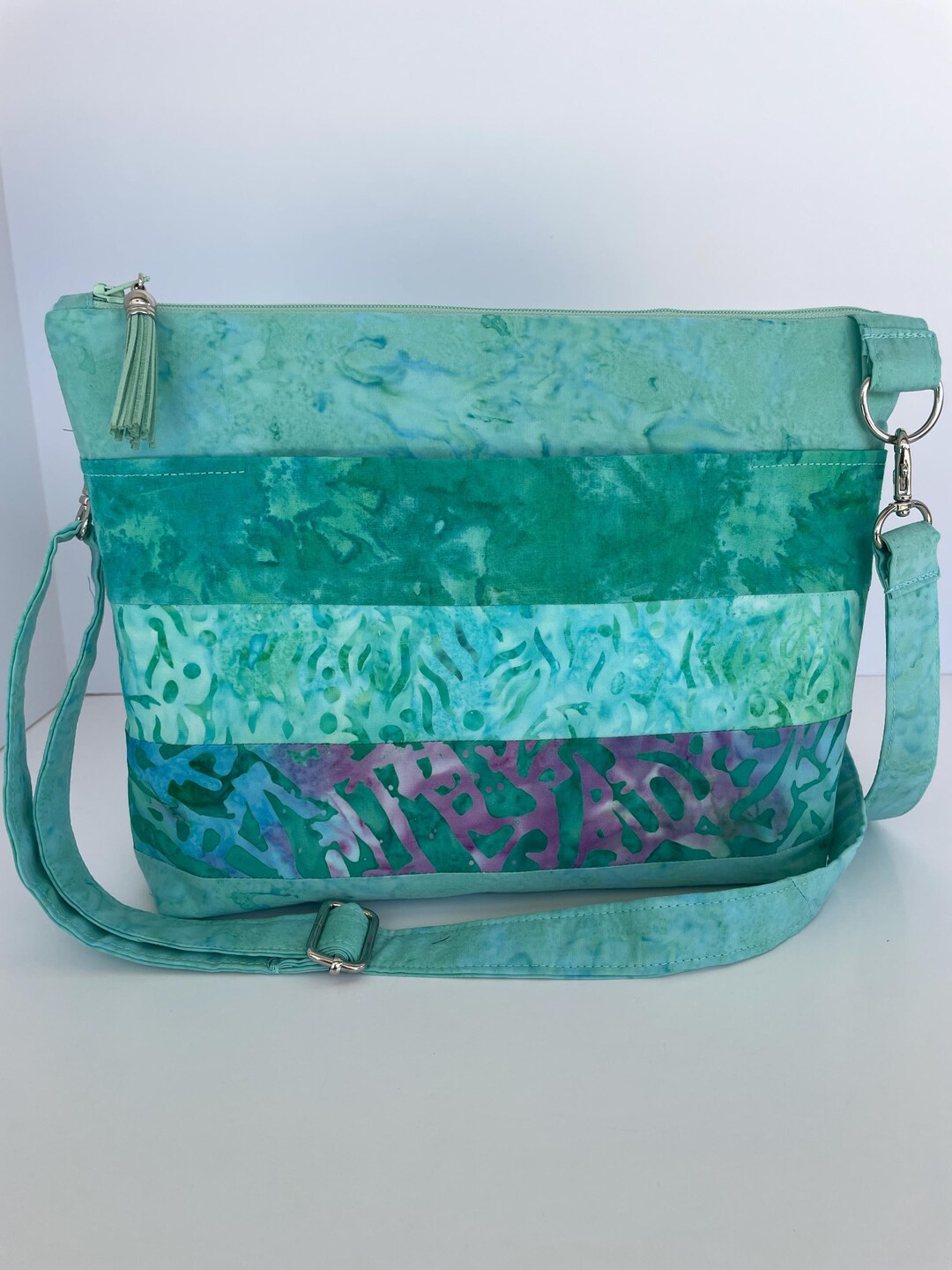 Aqua Blue Batik Fabric Shoulder Bag, Zippered Crossbody Handbag - Etsy