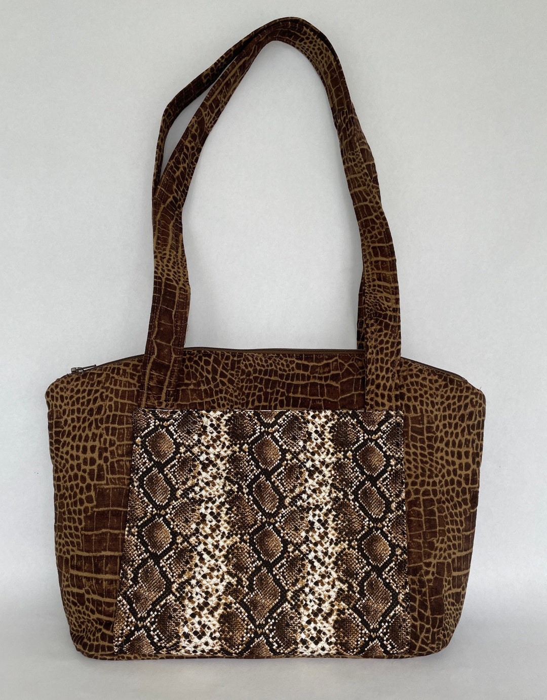 Brown Animal Print Fabric Pocketbook, Ladies Handbag, Snake Print Purse ...