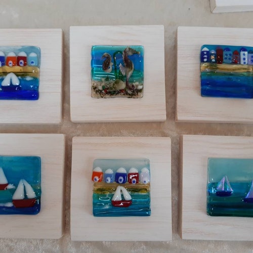Small Sea Scenes on a Wooden Frame. Made of Fused Glass. - Etsy UK