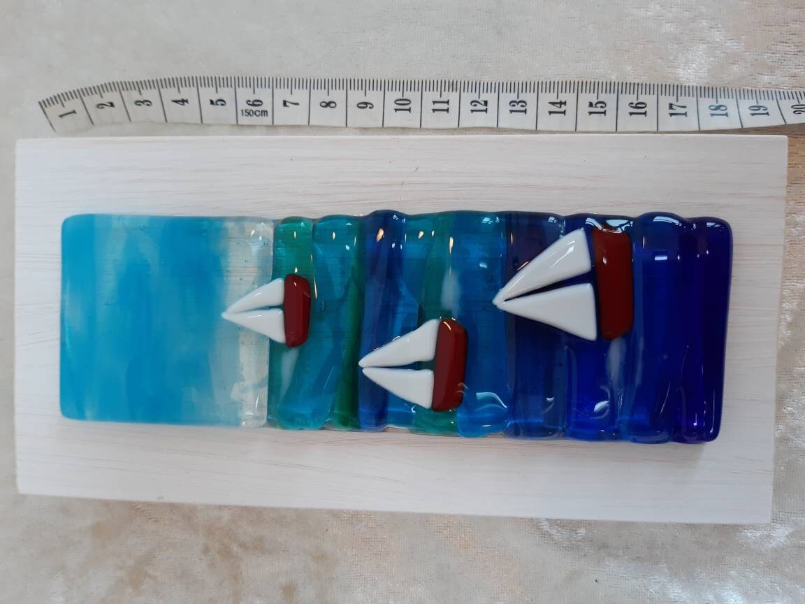 Fused glass Handmade sea scene on a wooden frame | Etsy