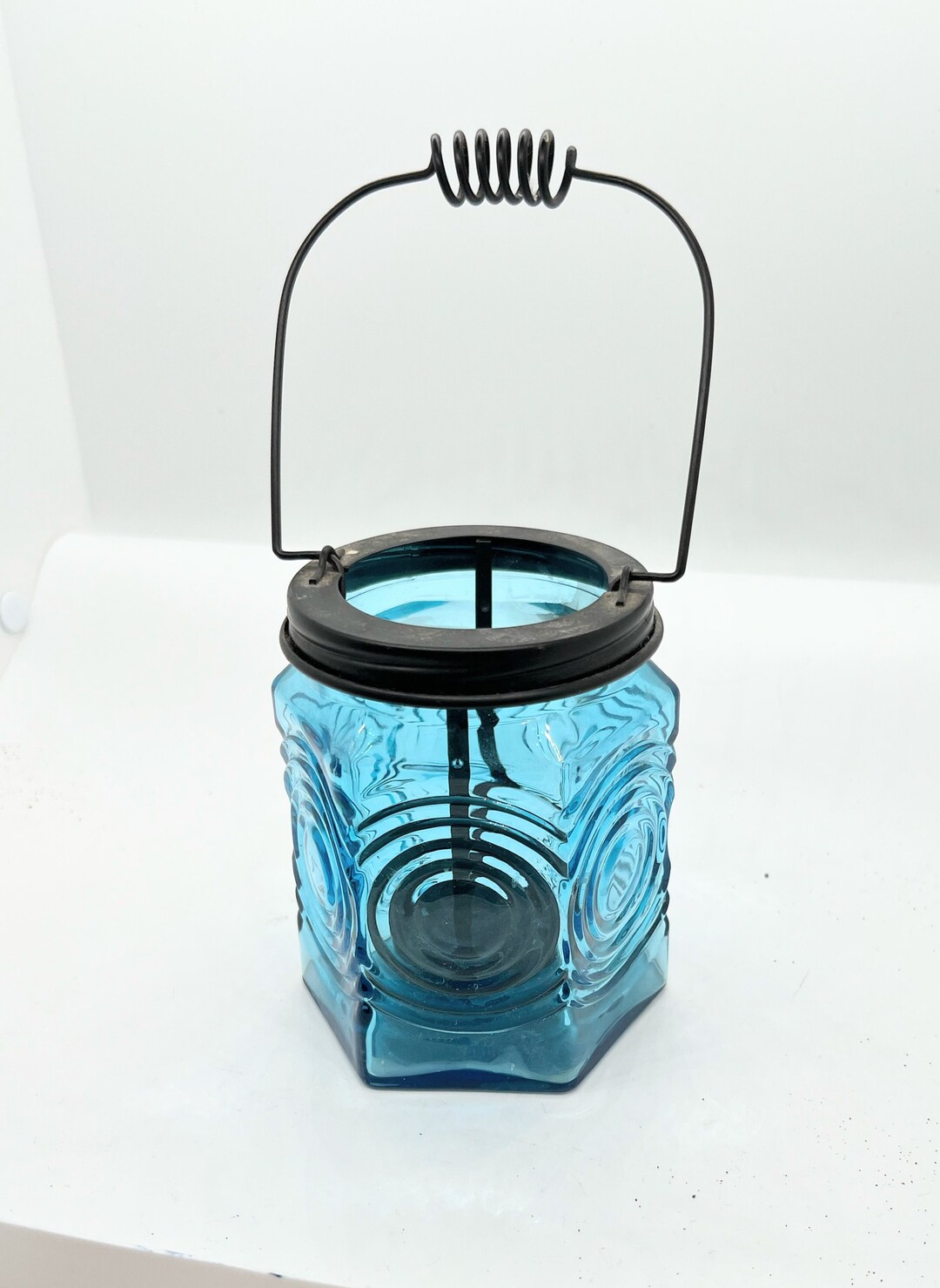 Vintage 1990s Partylite Blue Glass Waves Beach Lantern. Discontinued ...