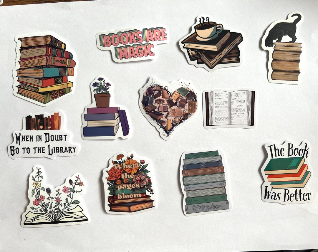 Book-themed Stickers for Your Water Bottle, Laptop, Locker, Scrapbook ...