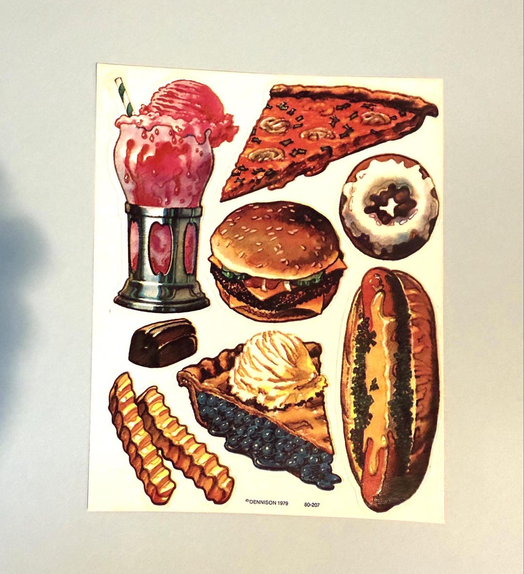 Vintage 1979 Diner Food Sticker Sheet, Dennison, Burger, Shake, Pie ...