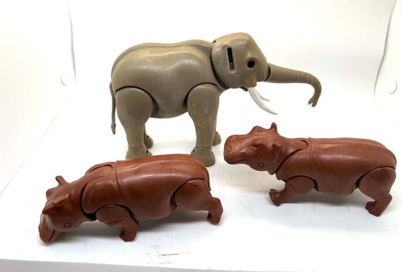 3 Vintage 1980s Playmobil Animals: Elephant, 2 Hippos - Etsy