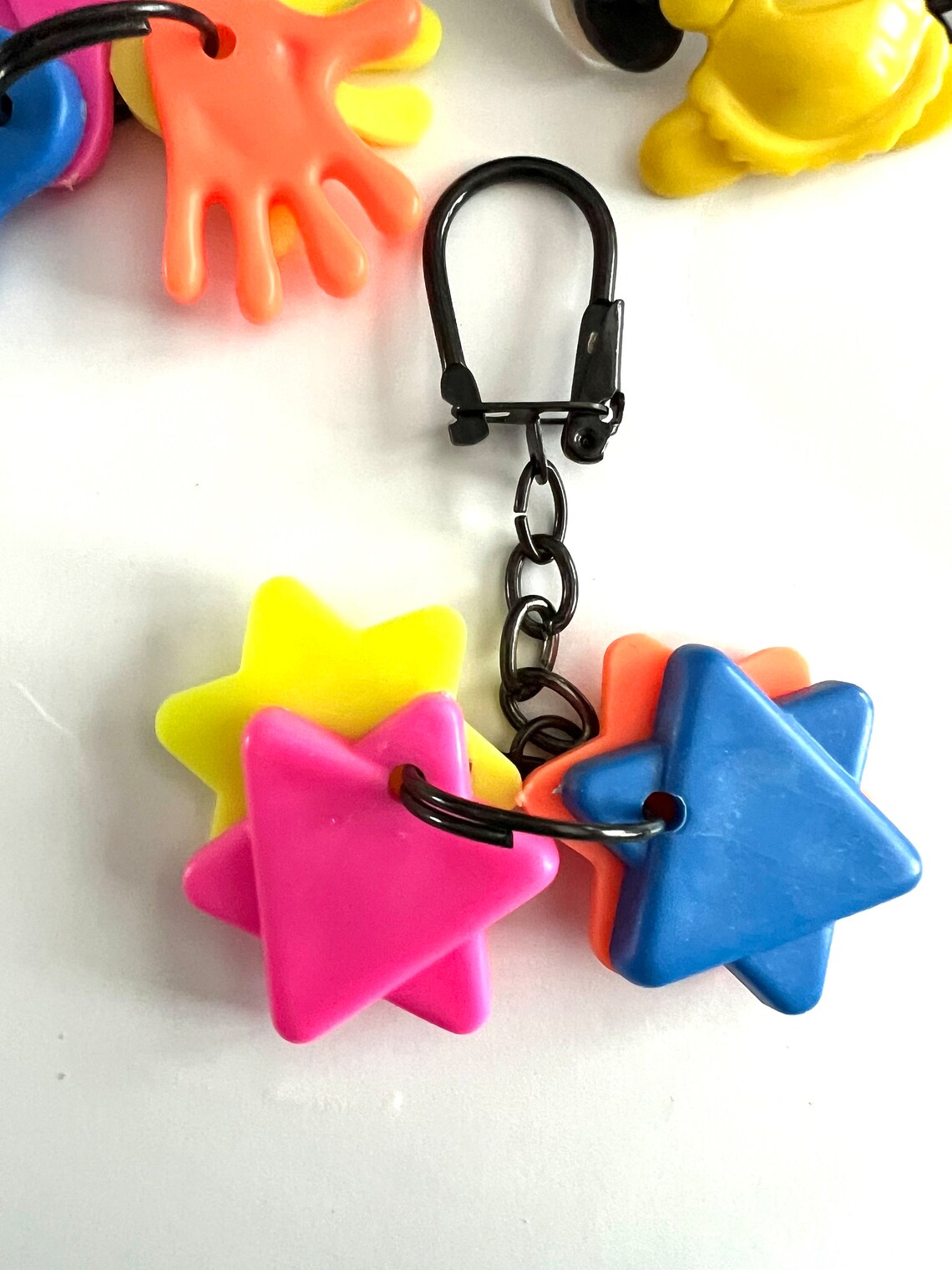 Vintage 1980s Kitschy Keychains, Hands, Stars, Teddybears, Plastic ...