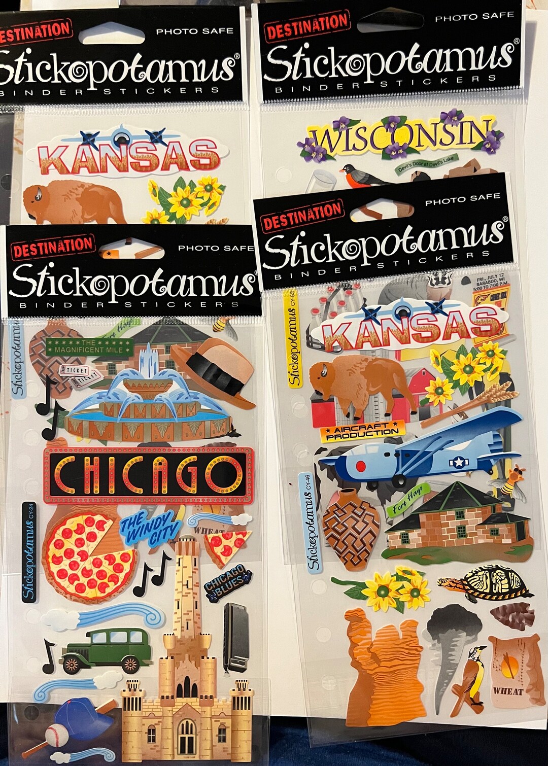 Vintage Stickopotamus State City Sticker Packs. Chicago Kansas ...