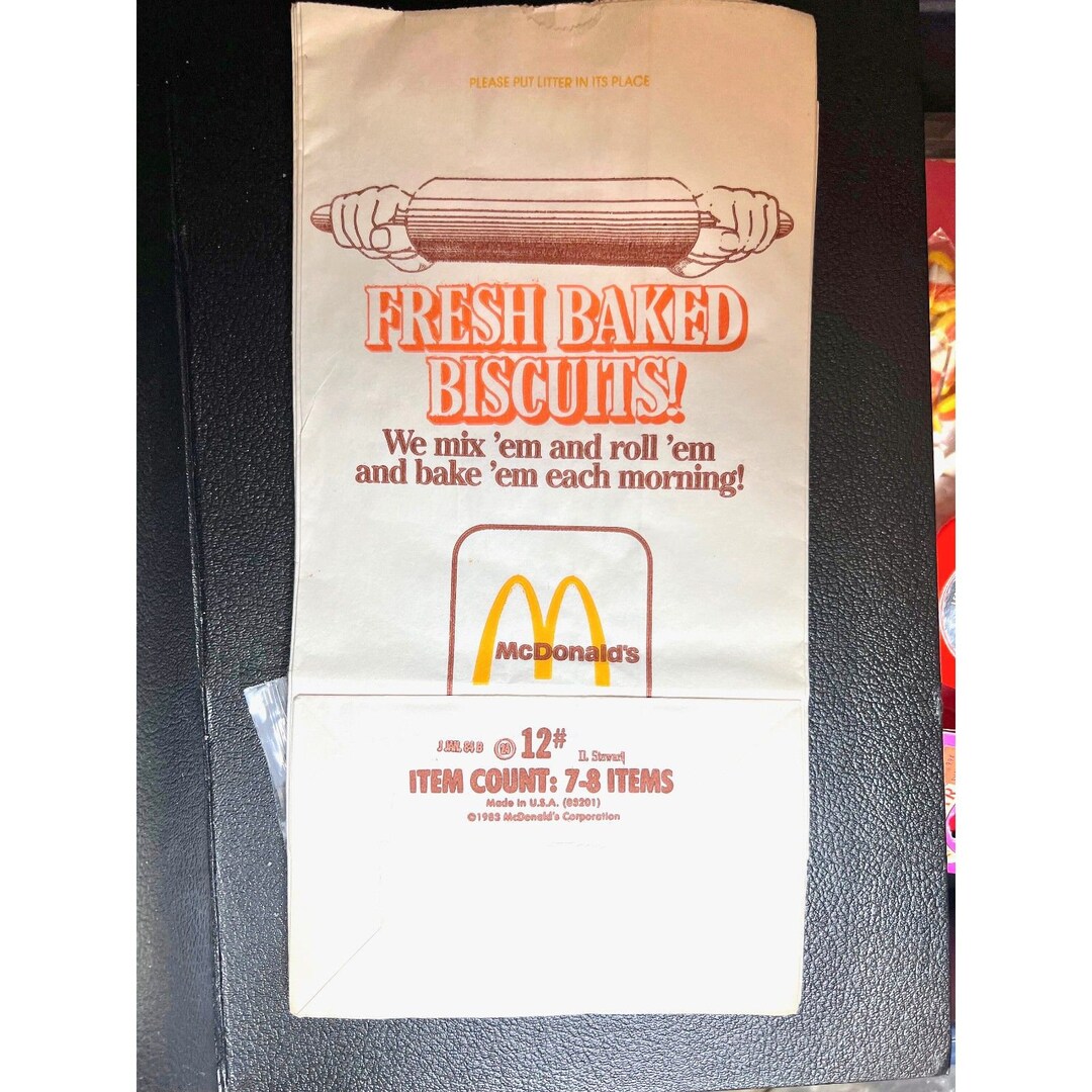 Vintage 1983 Mcdonald's Paper Bag, 12# Item Count 7-8; Fresh Baked ...