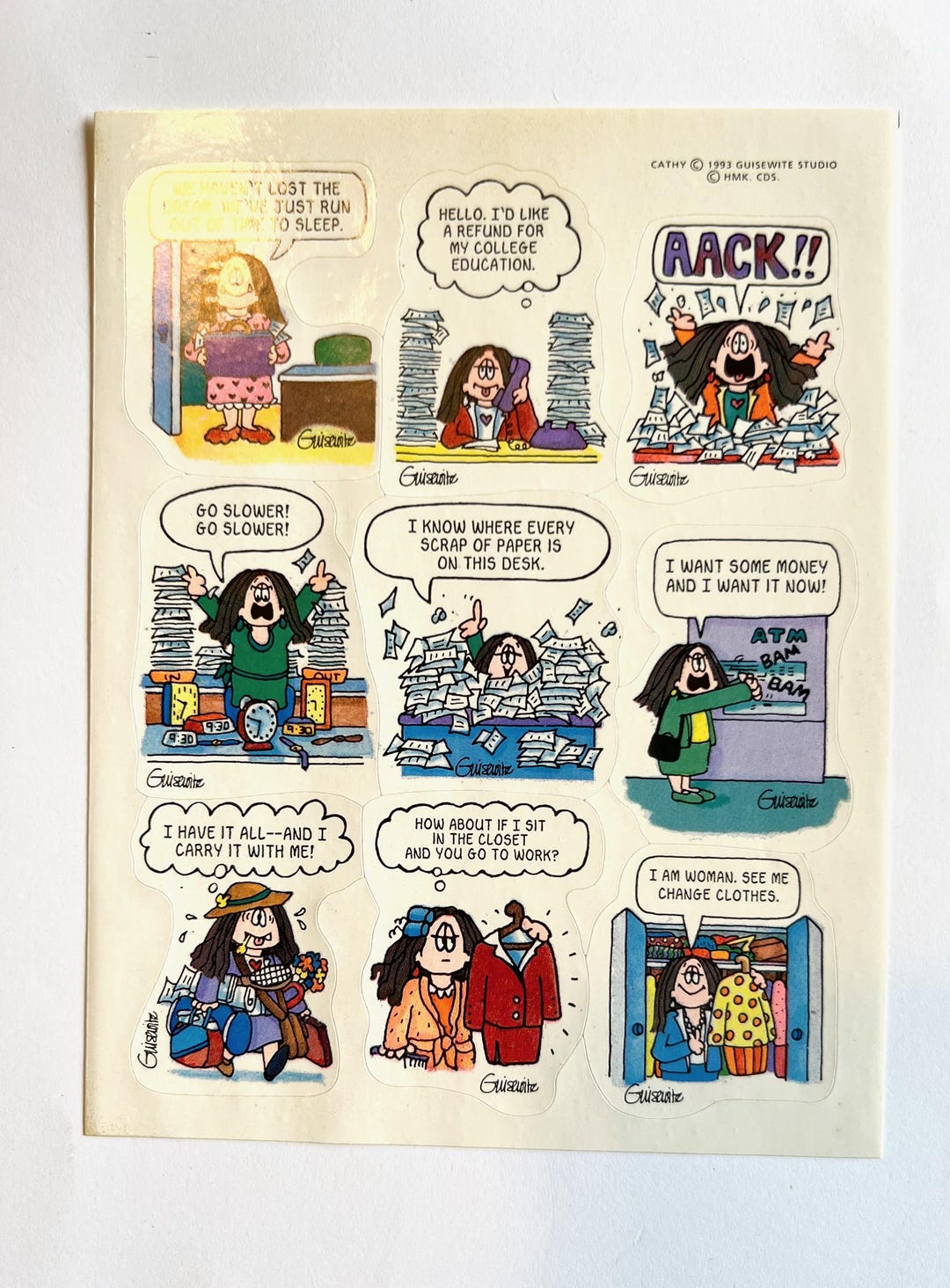 Vintage 1980s Cathy Comic Cartoon Sticker Sheet, Hallmark, Cathy ...