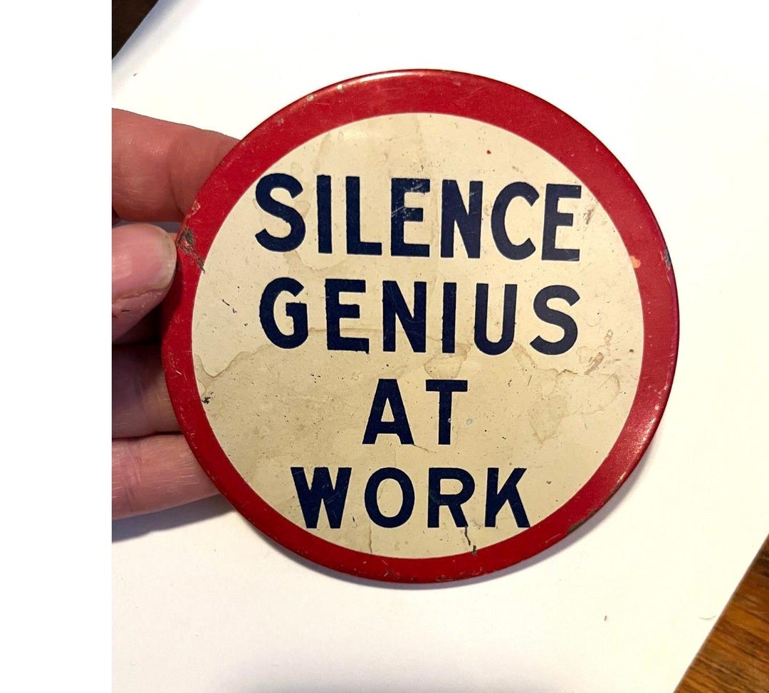 Vintage 1970s Silence Genius at Work Large Pinback Button - Etsy