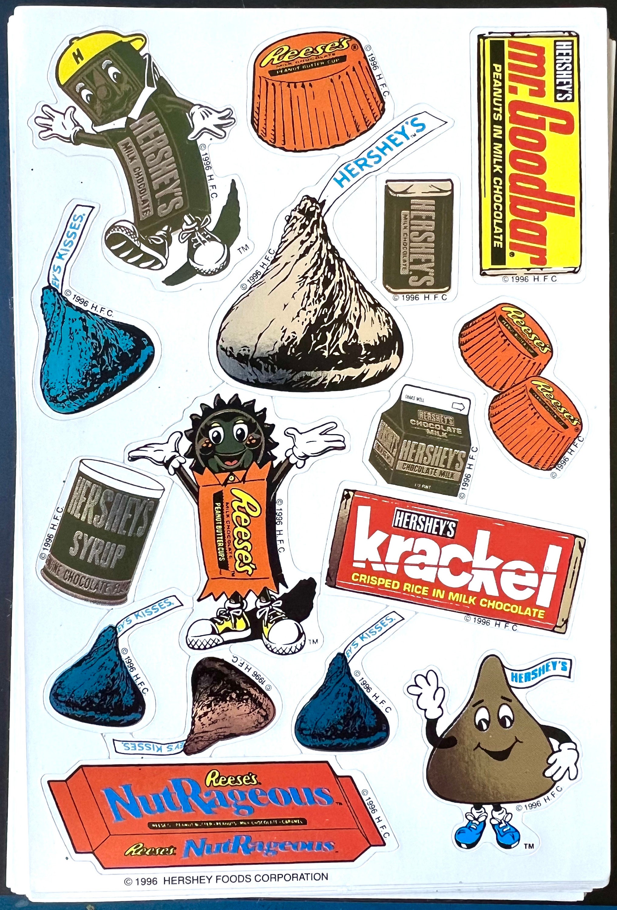 Vintage 1996 Hershey’s Candy Sticker Sheet, Reese’s, Krackel, Kisses ...