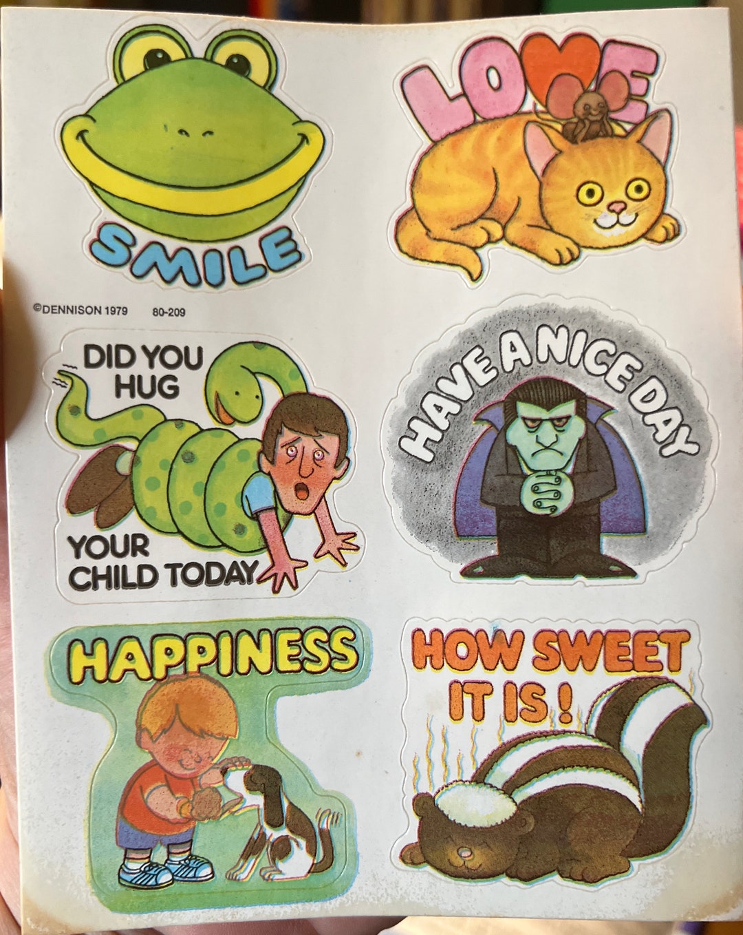 Vintage 1979 Cute Sayings Sticker Sheet. Cat. Vampire. Skunk. Snake ...