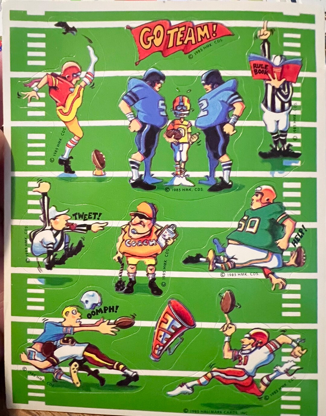 Vintage 1985 Football Field Sticker Sheet, Hallmark, Go Team, Touchdown ...