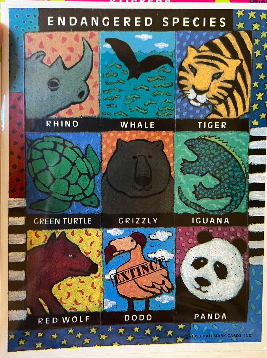 Vintage Endangered Species Sticker Sheets. 1993 Hallmark Rhino, Whale ...