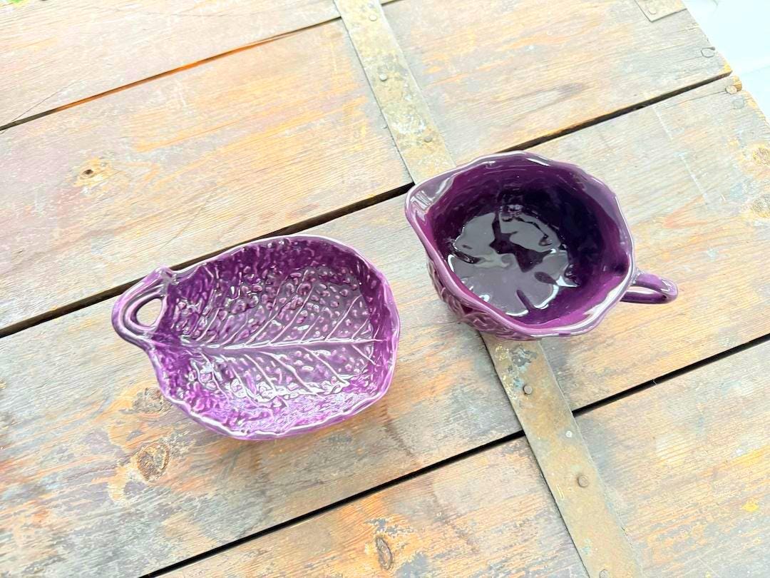 Vintage Majolica Purple Cabbage Ceramic Creamer and Dish by Neto ...