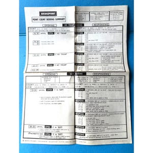 Vintage 1960s Bridgepoint Point Count Summary Sheet, Bridge Card Game ...