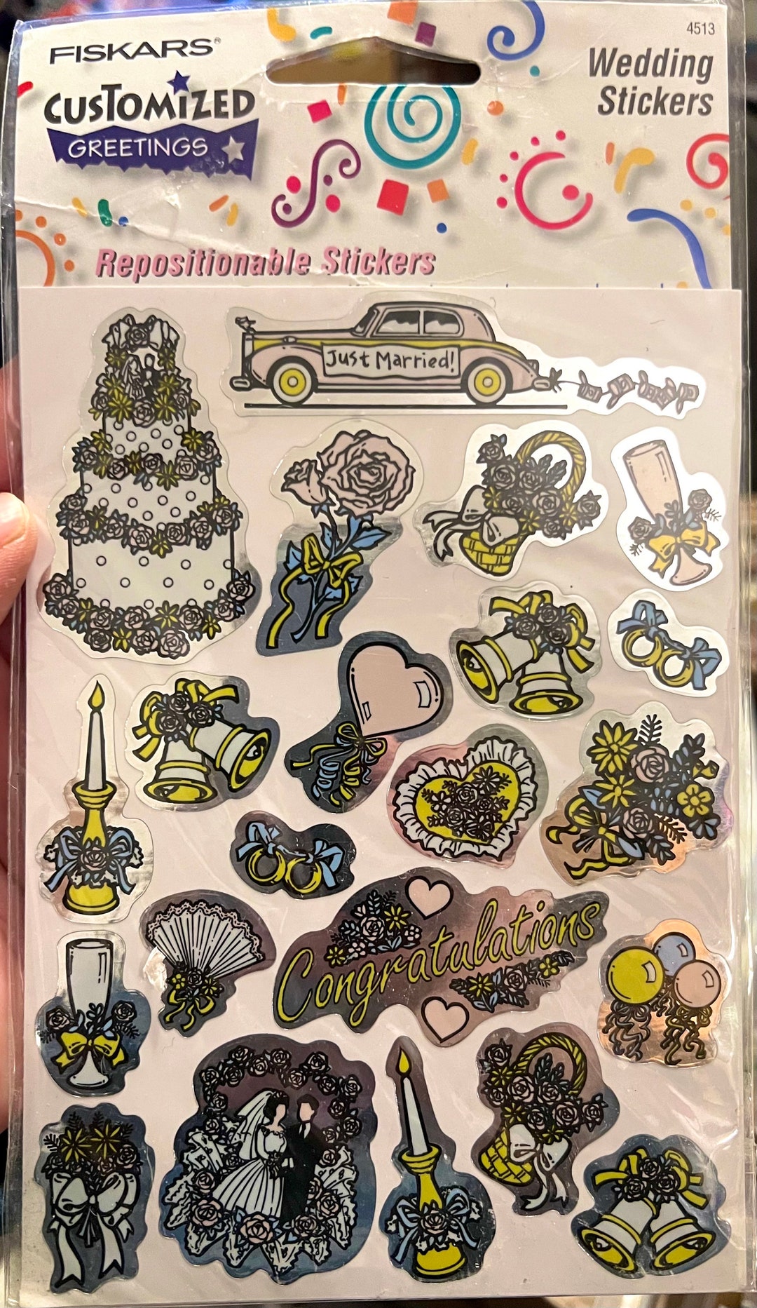 Wedding Repositional Stickers Pack, Limo, Bouquet, Congratulations ...