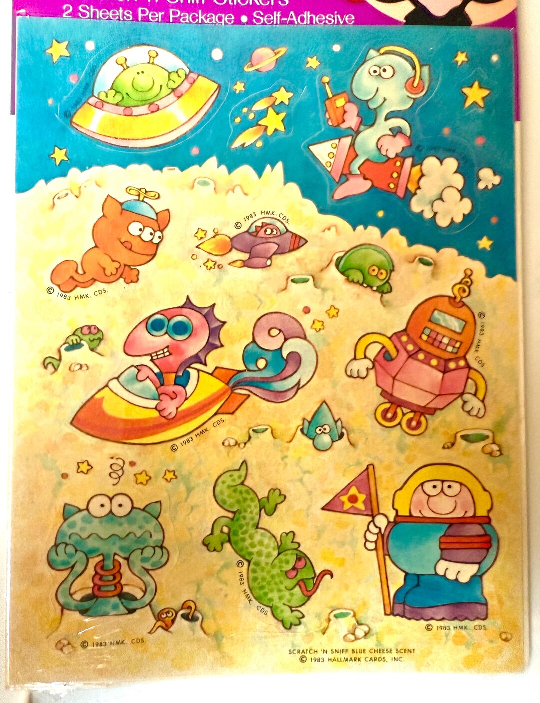 Vintage 1980s Scratch and Sniff Aliens Sticker Sheet, Blue Cheese ...