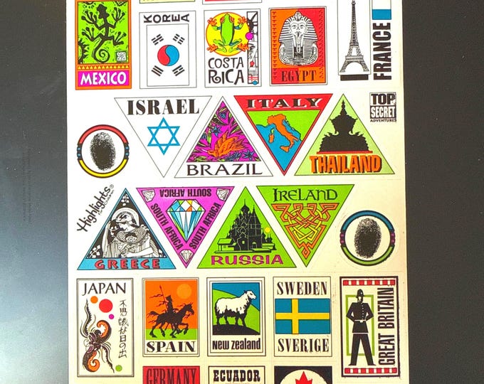 Vintage 1990s Highlights Magazine World Countries Sticker Sheet - Etsy
