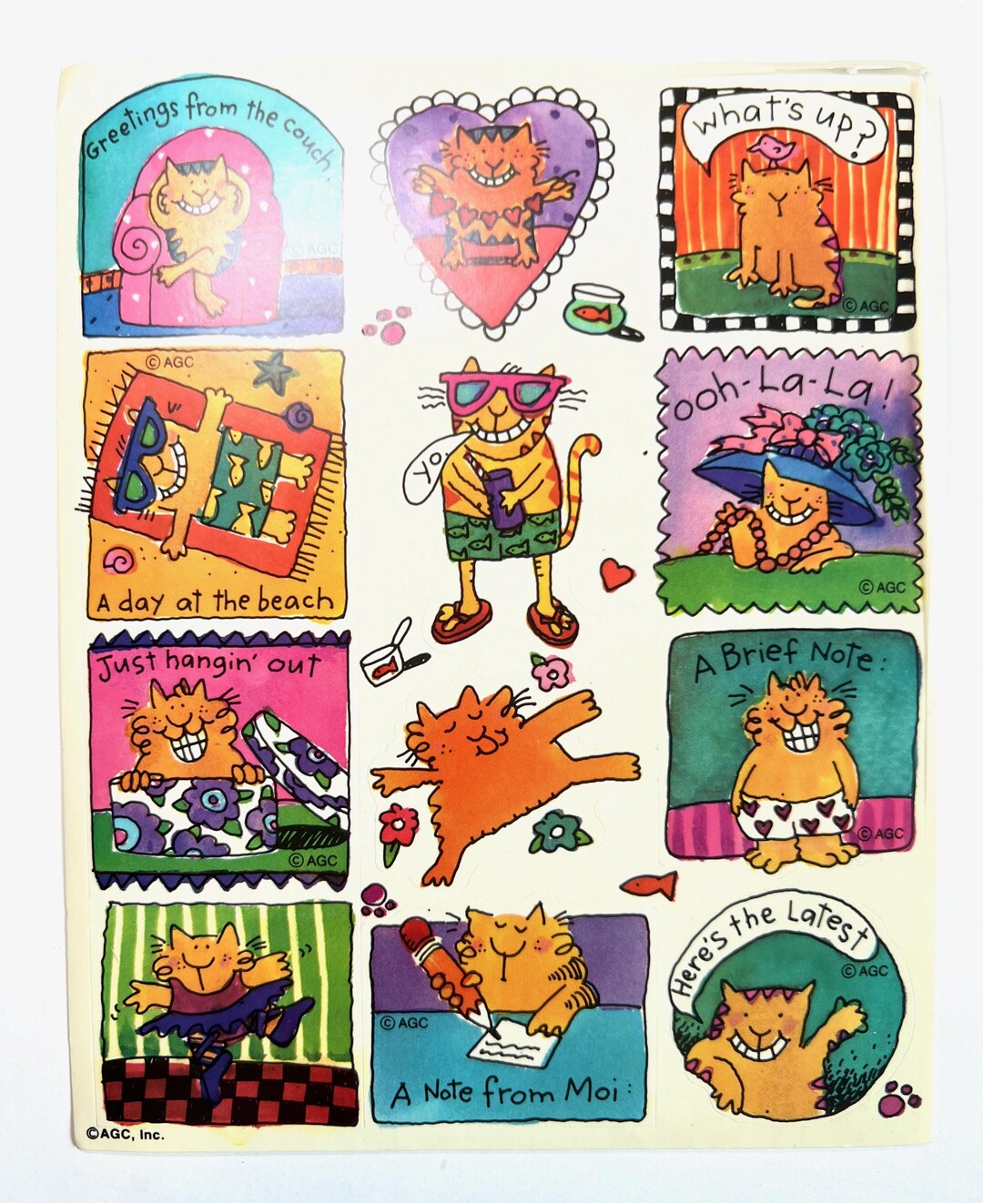 Vintage 1990s Cat Cartoon Sayings Sticker Sheet, Hallmark - Etsy