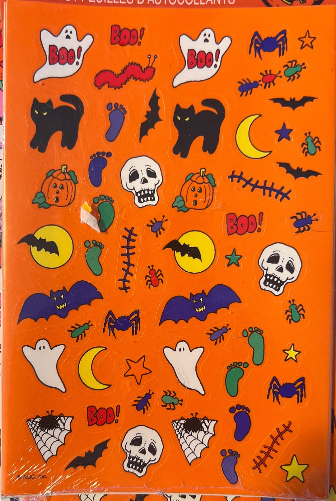 Vintage 1990s Halloween Face Sticker Sheet. Witch, Bats, Black Cat ...