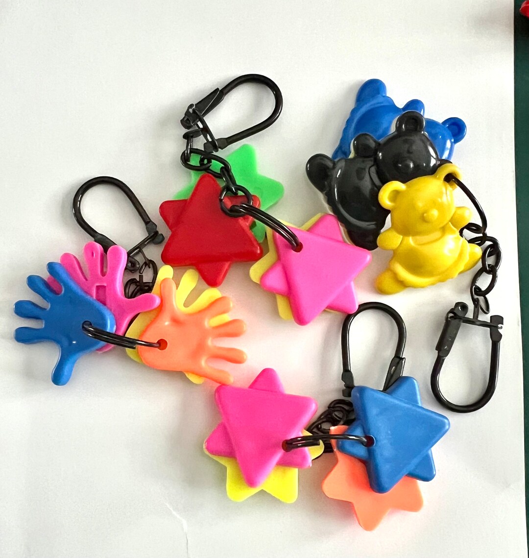 Vintage 1980s Kitschy Keychains, Hands, Stars, Teddybears, Plastic ...