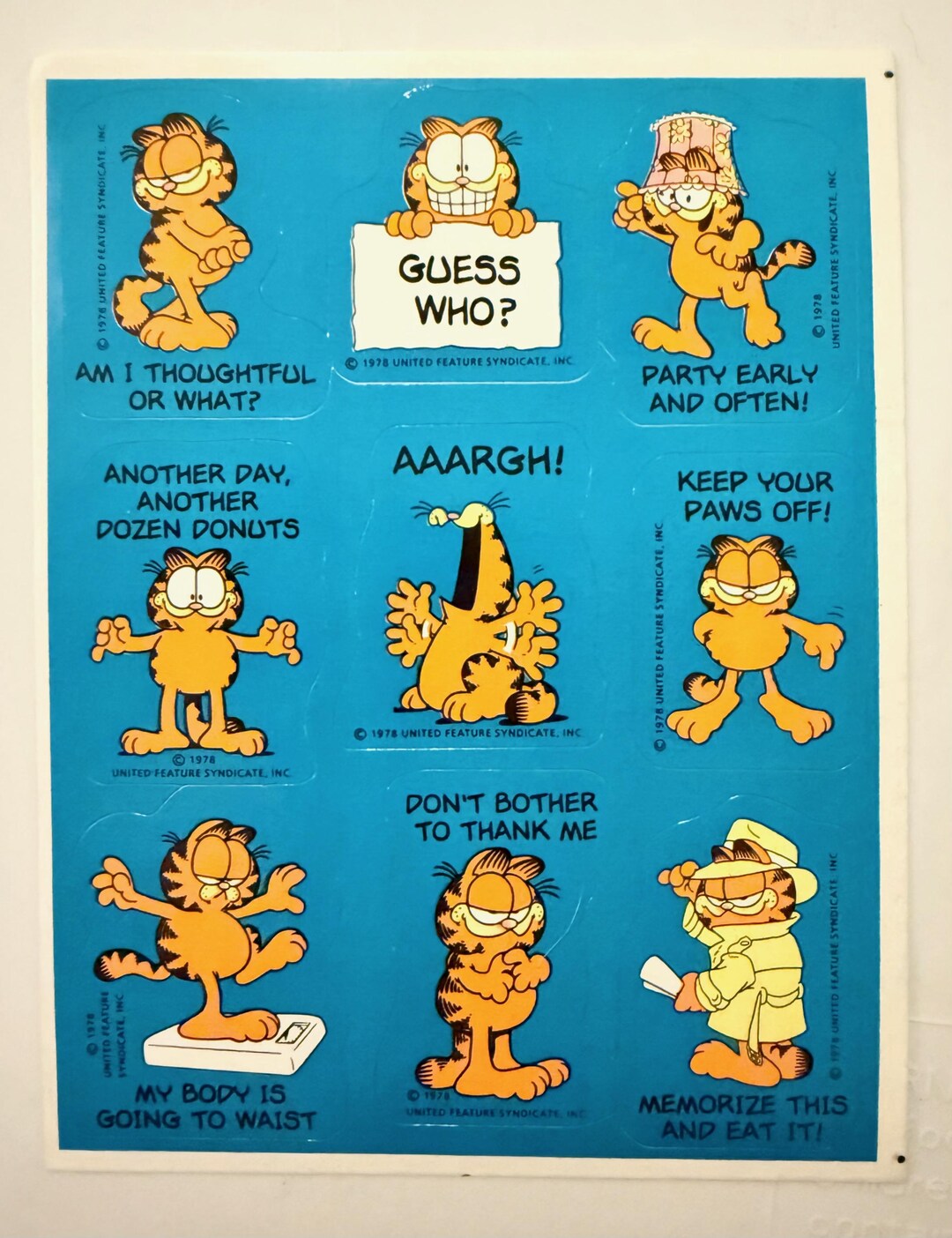 Vintage 1978 Garfield Cat Comic Sticker Sheet, Hallmark - Etsy