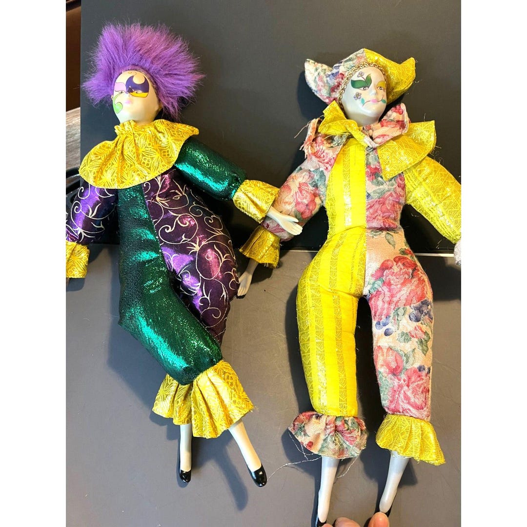 Vintage 1990s Mardi Gras Dolls by Sugar Loaf Classiques; Clown, Jester ...