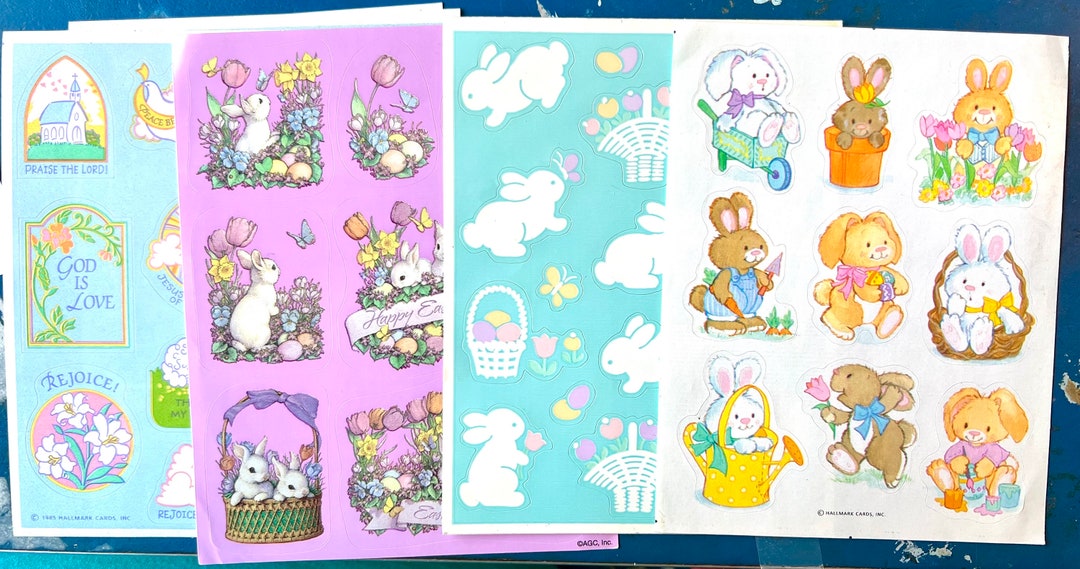 Vintage Easter Stickers, 80s, 90s, Bunnies Eggs Flowers Baskets. Your ...