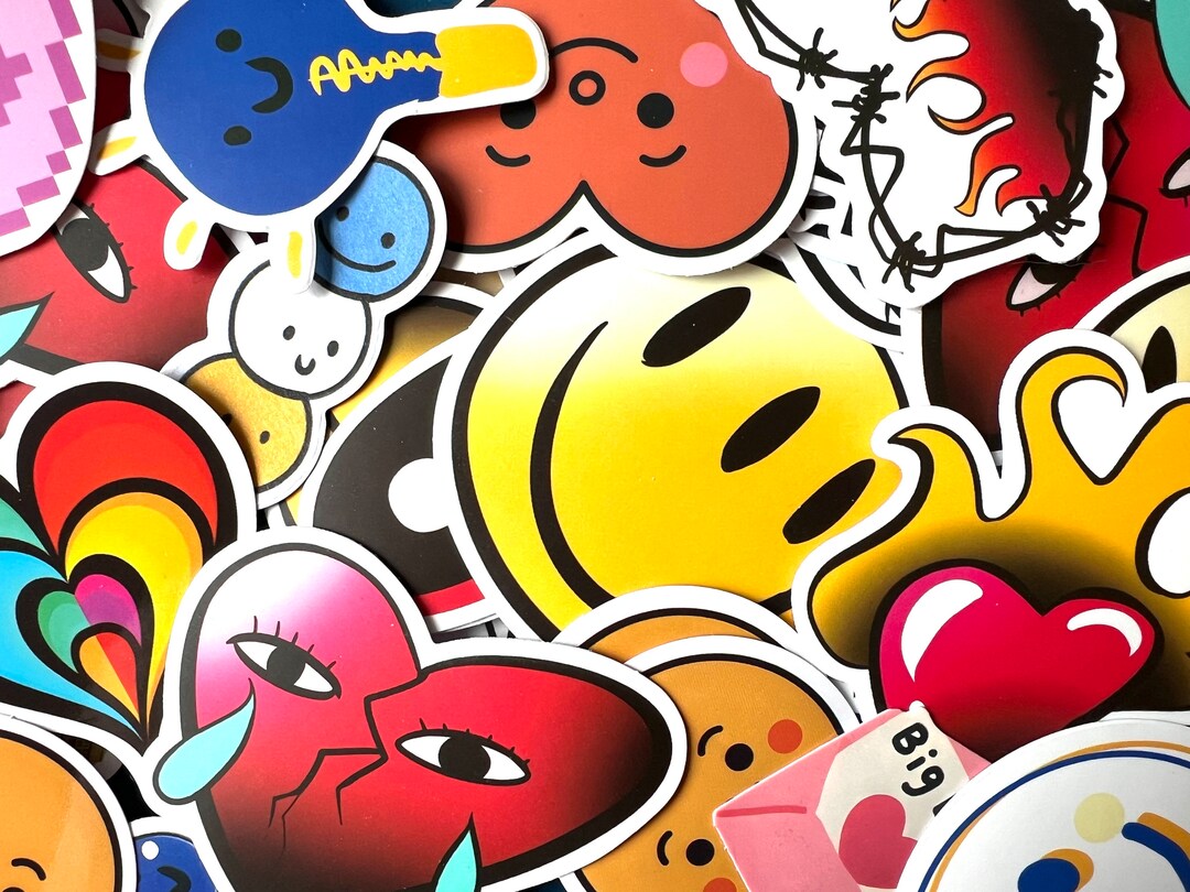 50 Hearts and Smiley Faces Stickers for Your Water Bottle, Laptop ...
