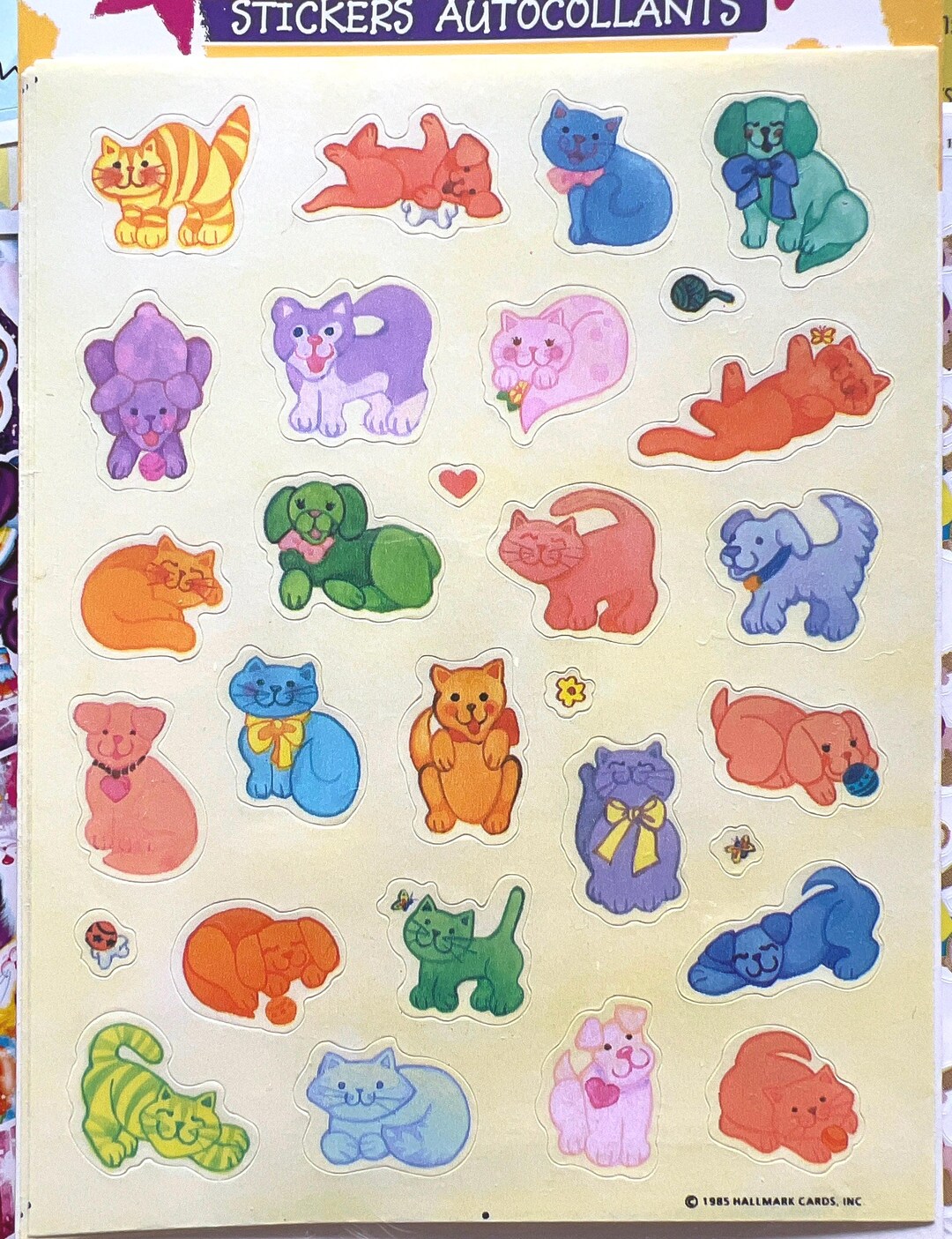Vintage 1985 Kitty Cat Puppy Dog Sticker Sheet. Hallmark - Etsy