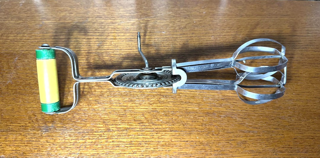 Vintage 1950s Androck Rotary Hand Mixer, Green Yellow Handle, Made in ...