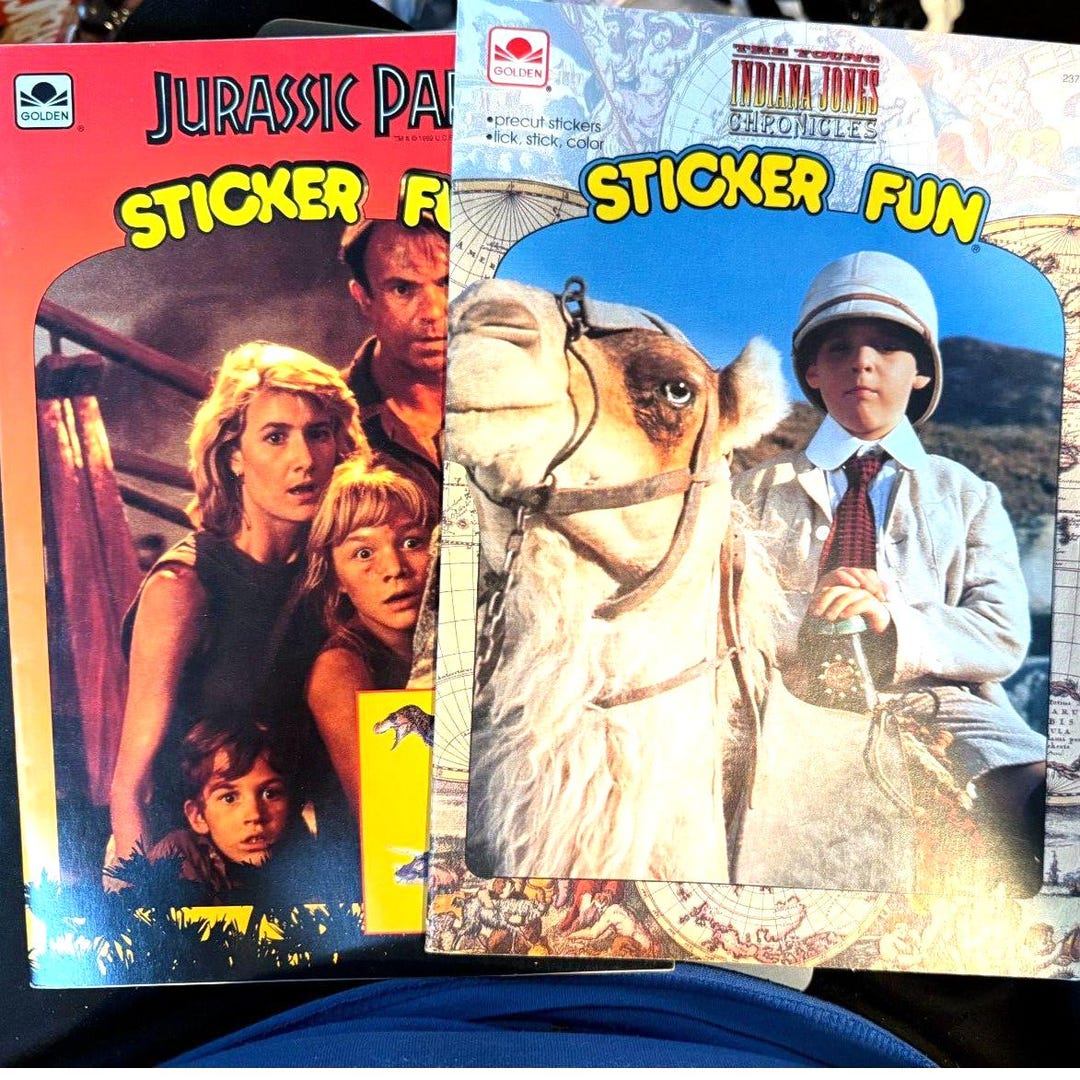 Vintage 1990s Jurassic Park or Indiana Jones Sticker Book, Your Choice ...