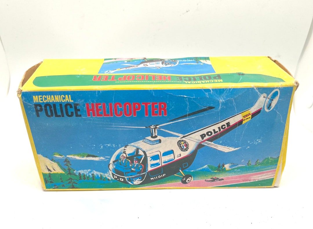 Vintage 50s/60s Tin Litho Wind-up Police Helicopter, Mechanical, Made ...
