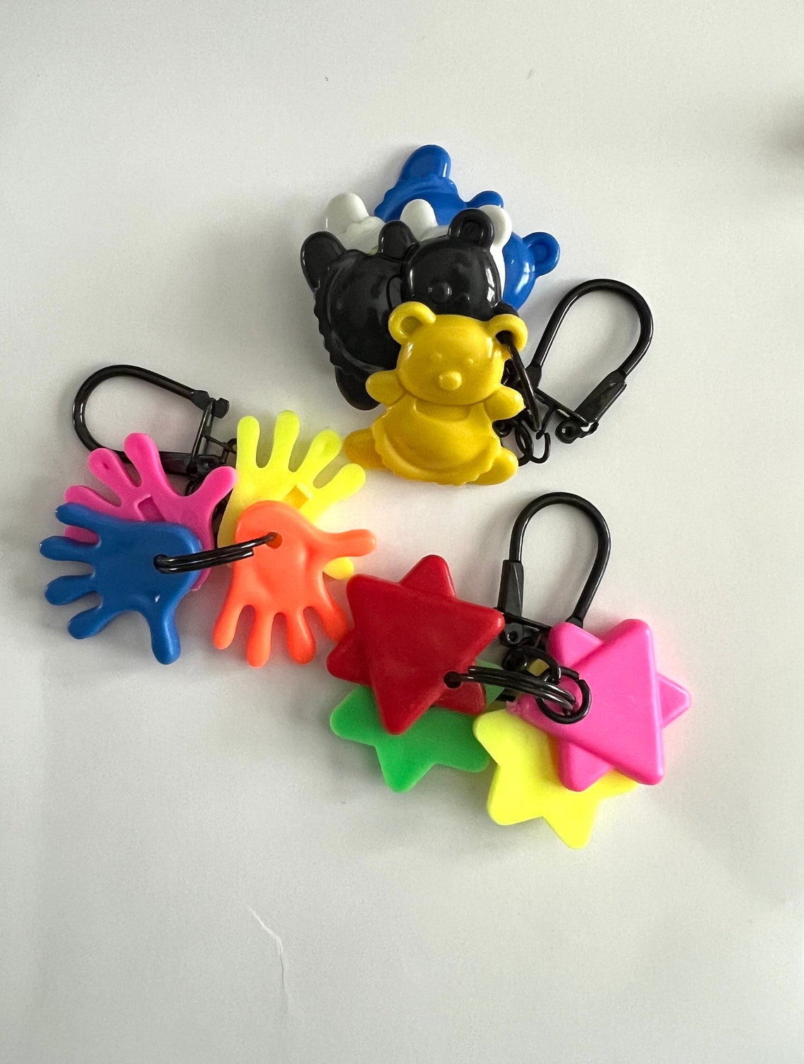 Vintage 1980s Kitschy Keychains, Hands, Stars, Teddybears, Plastic ...